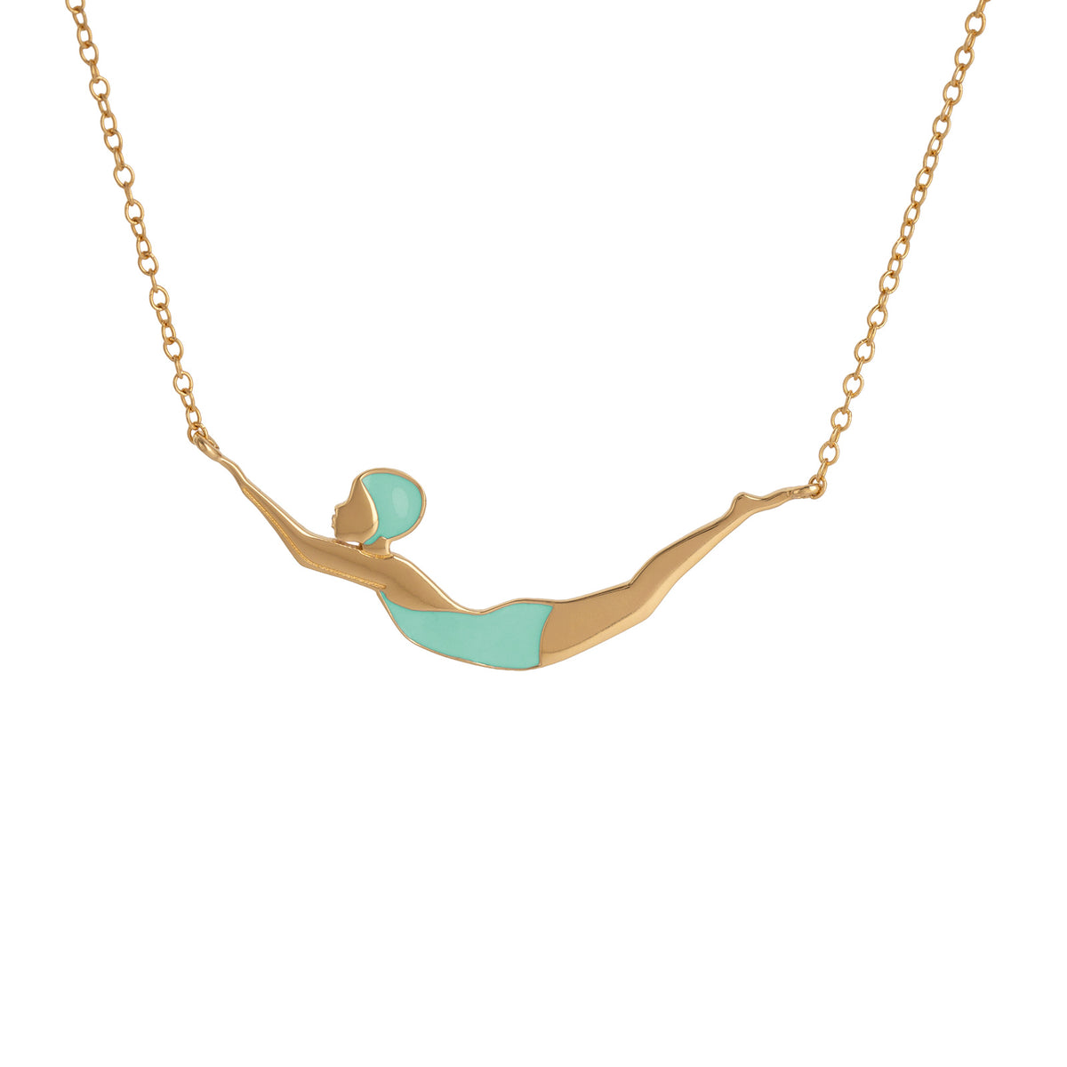 Mini swimmer gold enamel necklace – Whimsy Jewelry